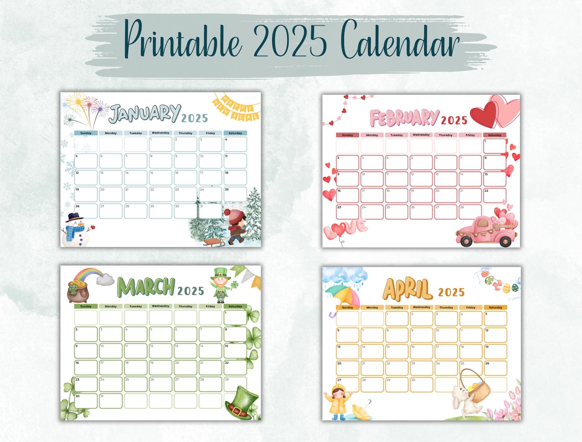2025 Kids Watercolor Calendar, Monthly Themes (digital Download) - Etsy