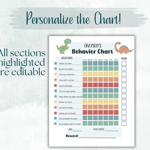 Dinosaur Behavior Chart for Kids, Printable Daily Behavior Chart, Good ...