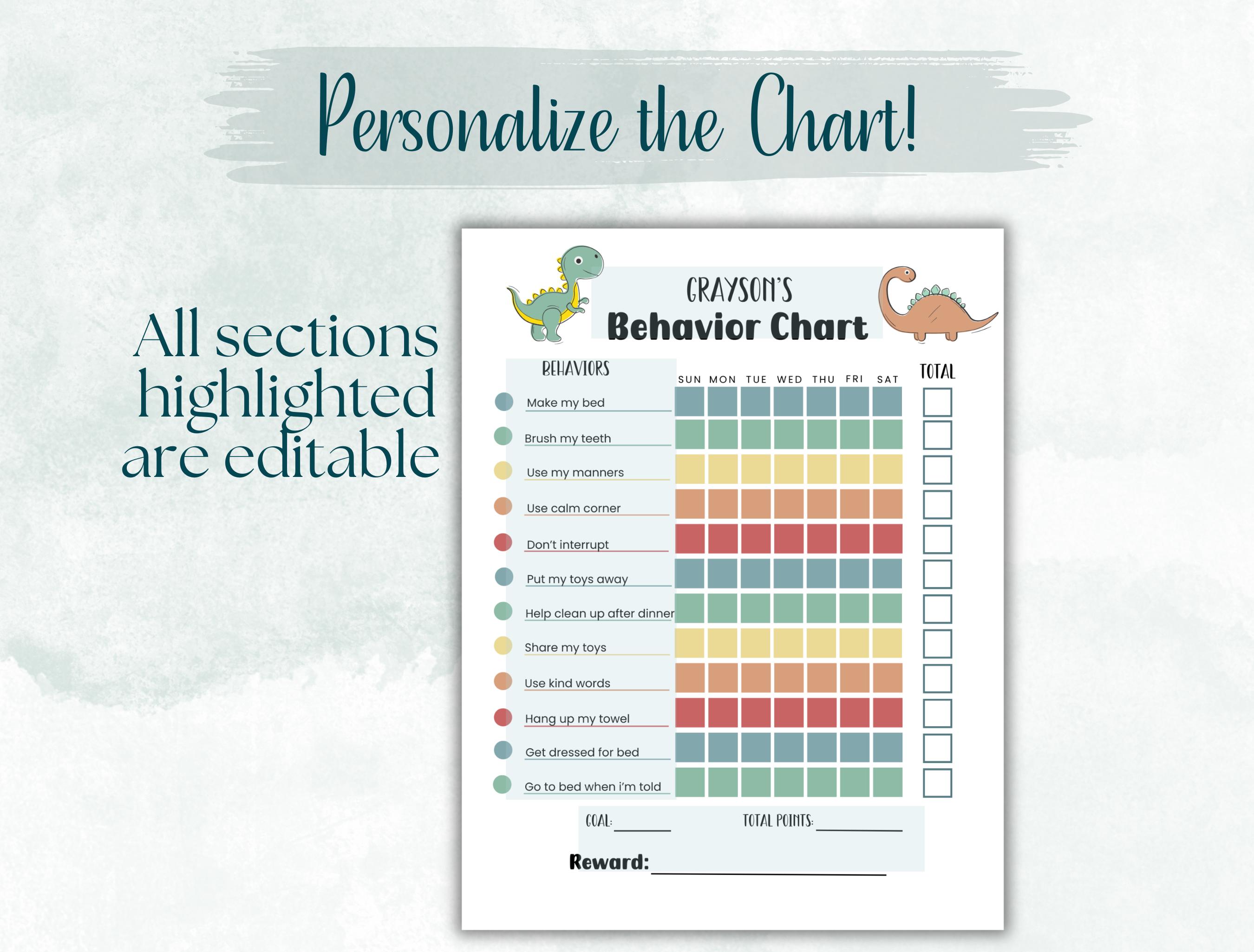 Dinosaur Behavior Chart for Kids, Printable Daily Behavior Chart, Good ...