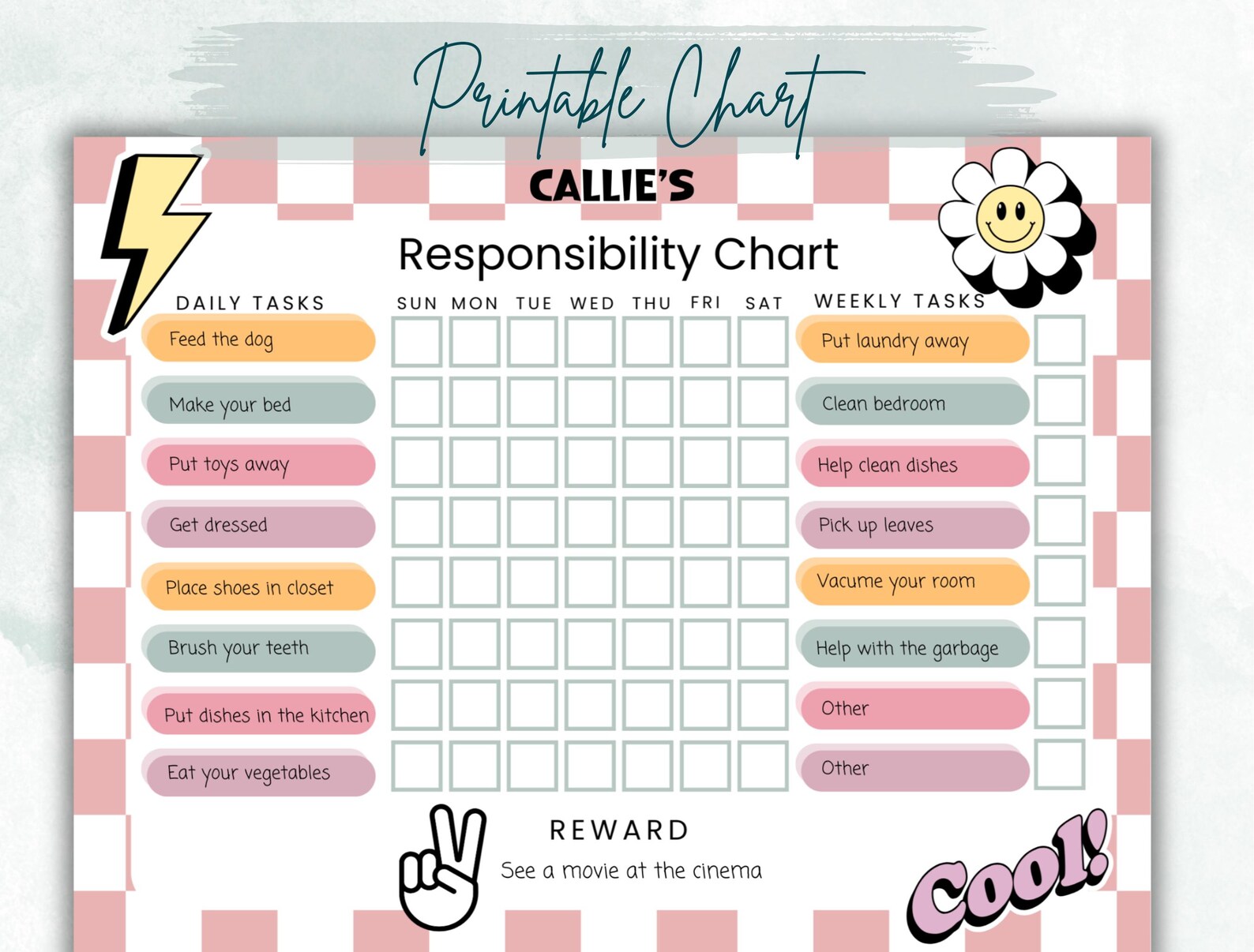 Cool Girl Responsibility Chart, Kids Chore Chart, Kids Reward Chart ...