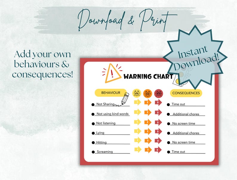 Behaviour Warning Chart, Printable Behaviour Chart, Behaviours and ...