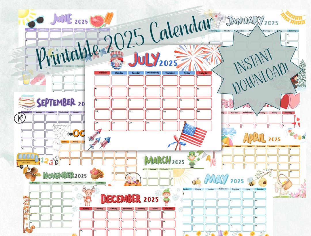 2025 Printable Calendar for Kids, Children's Calendars, Homeschool ...