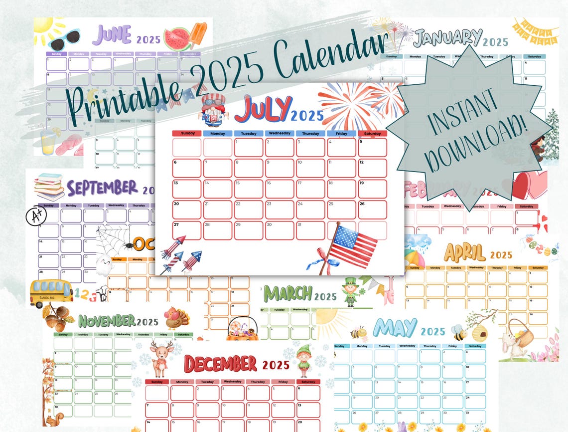 2025 Printable Calendar for Kids, Children's Calendars, Homeschool ...