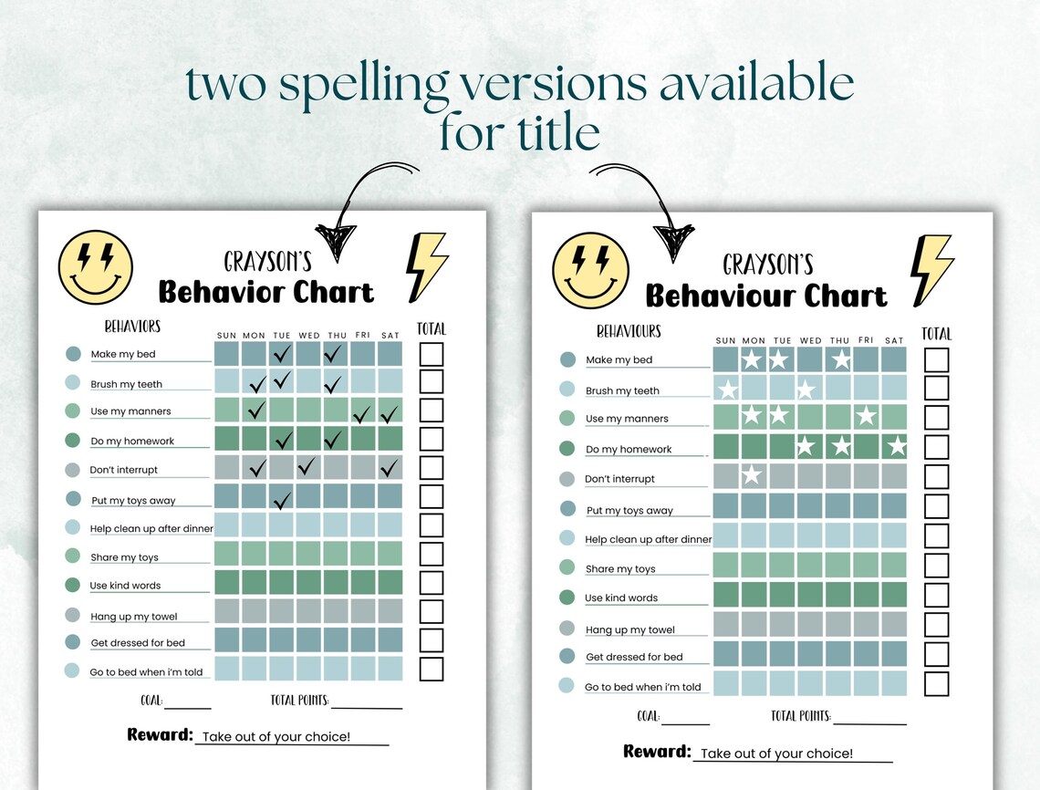 Behavior Chart for Kids, Printable Daily Behavior Chart, Good Behaviour ...