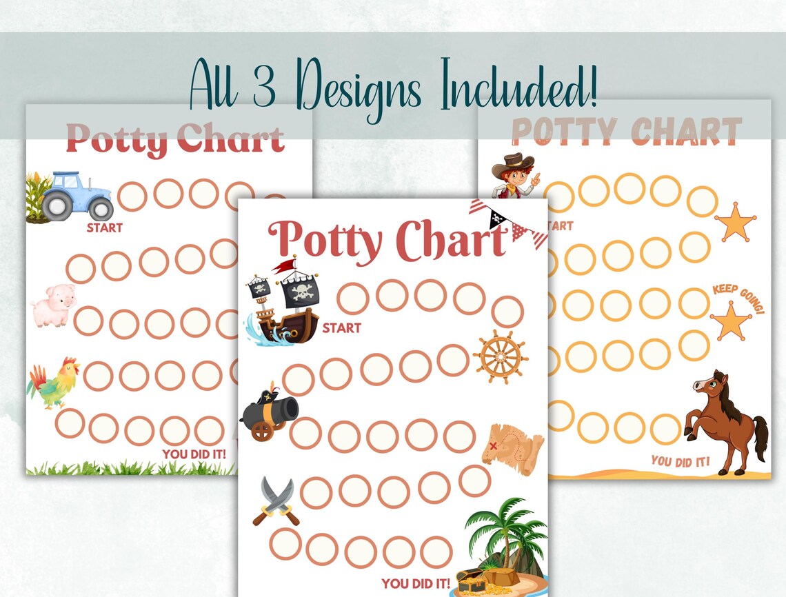3 Pack Potty Chart Set, Reward Chart, Printable Potty Chart, Digital ...