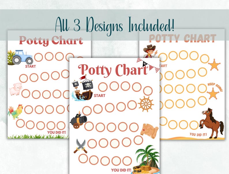 3 Pack Potty Chart Set, Reward Chart, Printable Potty Chart, Digital ...