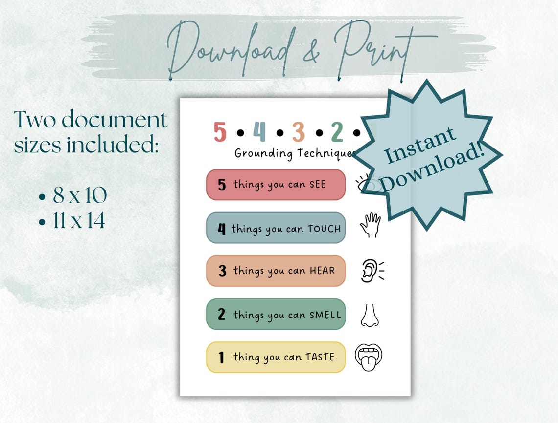 Grounding Techniques Poster, Printable Grounding Chart, Educational ...