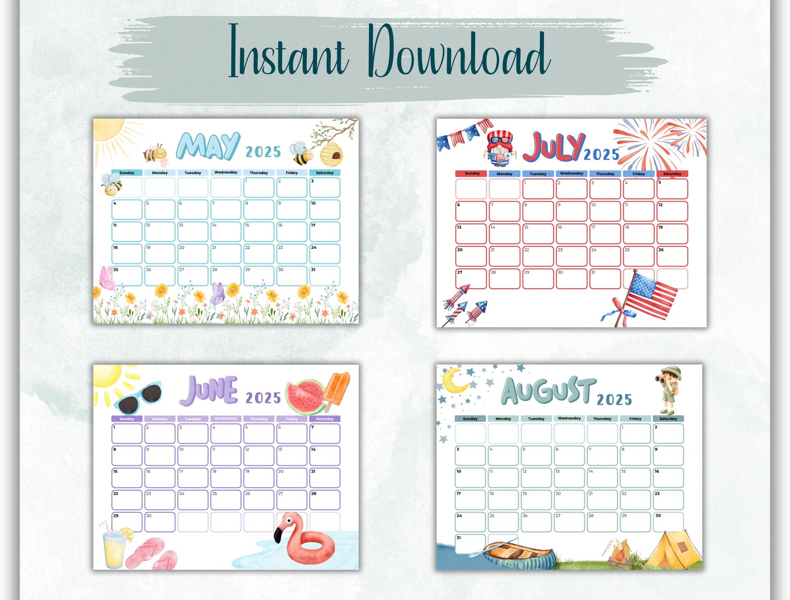 2025 Printable Calendar for Kids, Children's Calendars, Homeschool ...