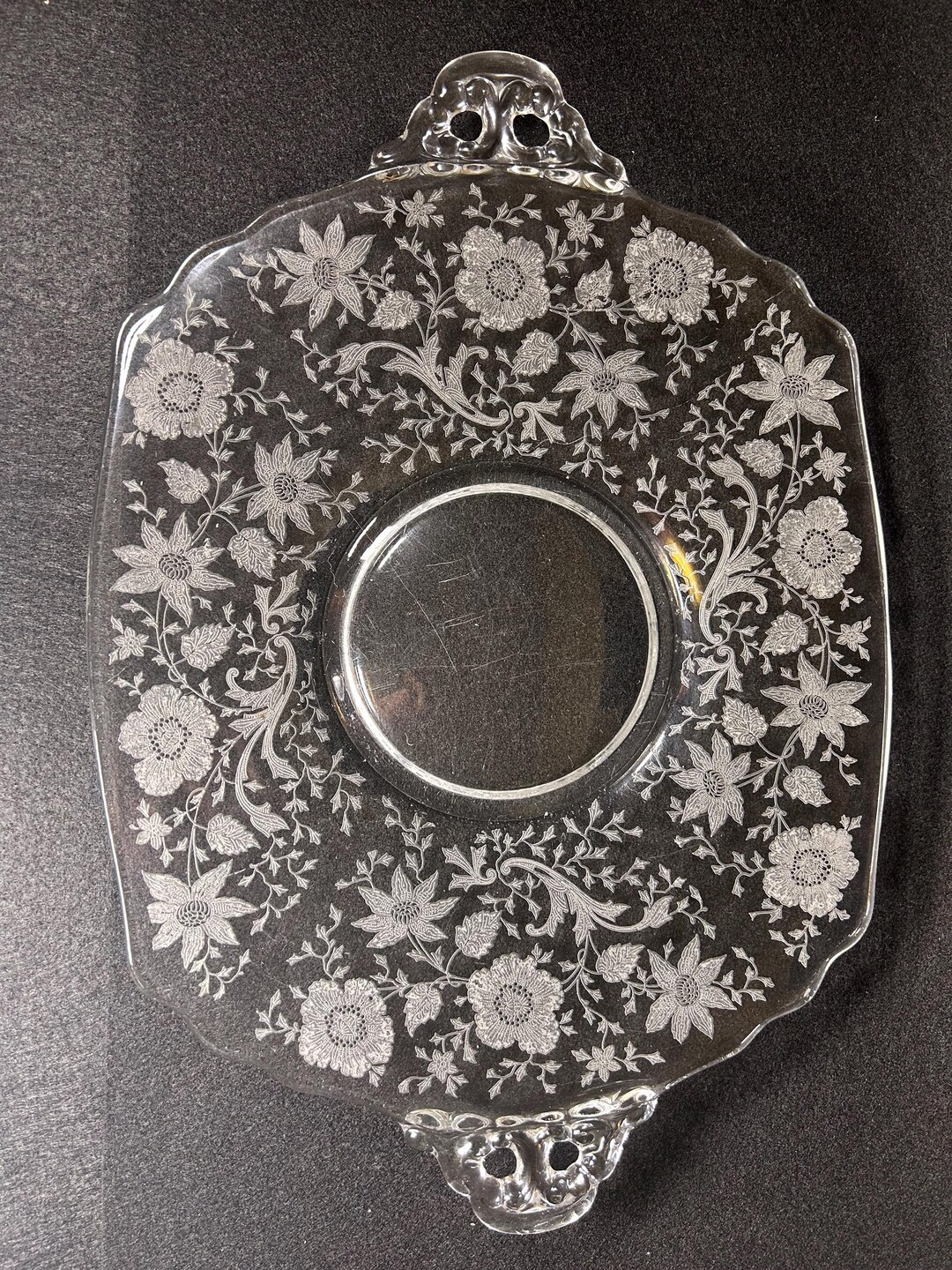 Glass Platter With Etched Wildflower Pattern | Made by Cambridge Glass ...