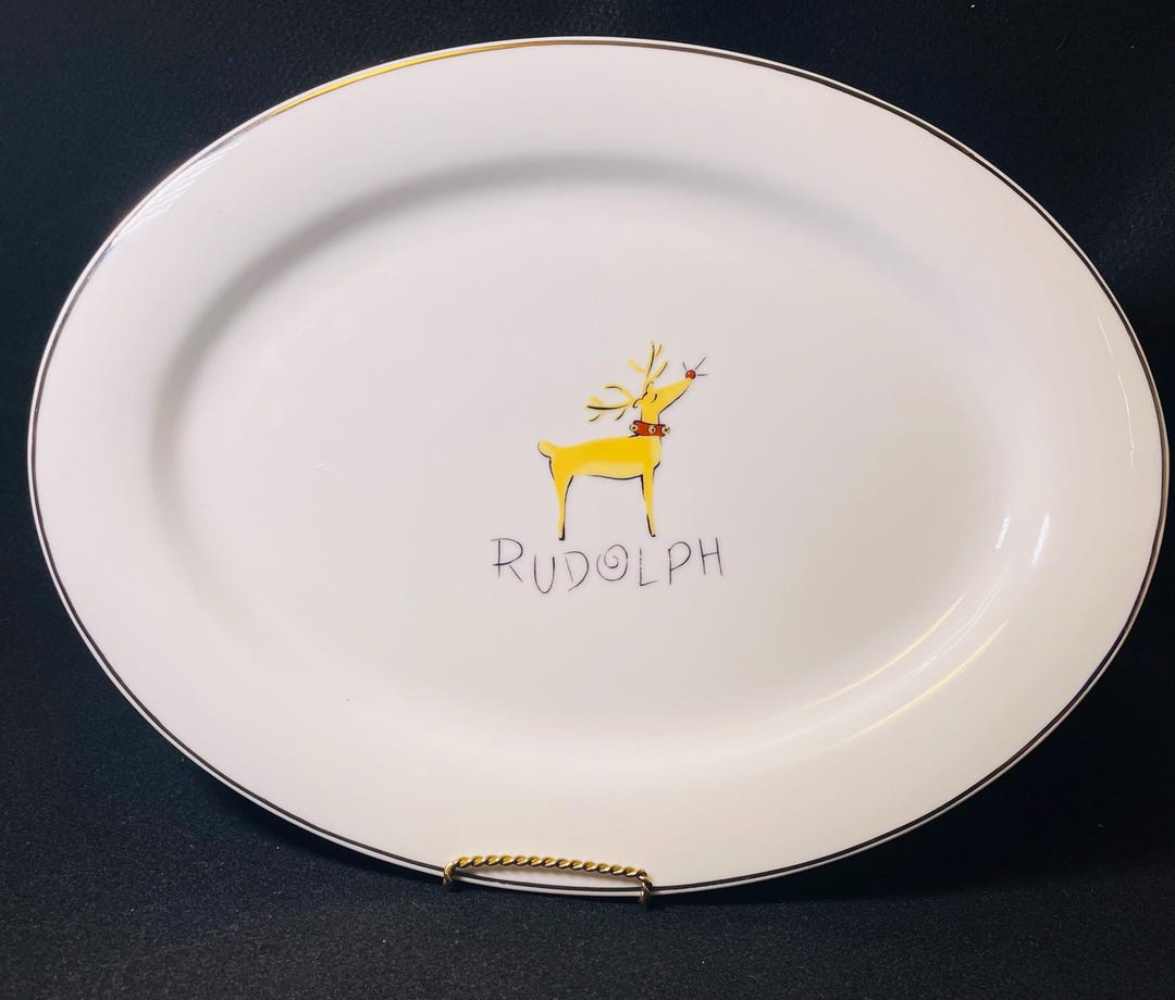 Pottery Barn Rudolph Reindeer Series Serving Platter With Platinum Trim ...