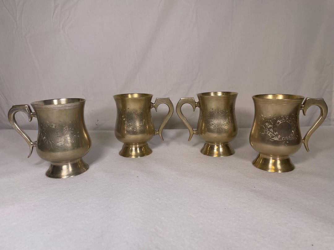 Vintage Engraved Brass Color Tankard Bar Collectibles (2 Marked EPNS ...