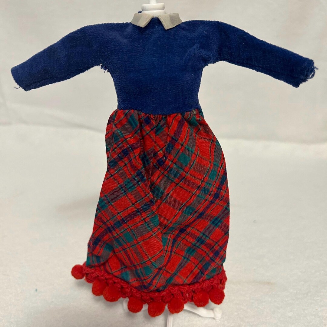 1963 Skipper Dress | Red/blue/green Plaid With Blue Velvet Upper - Etsy