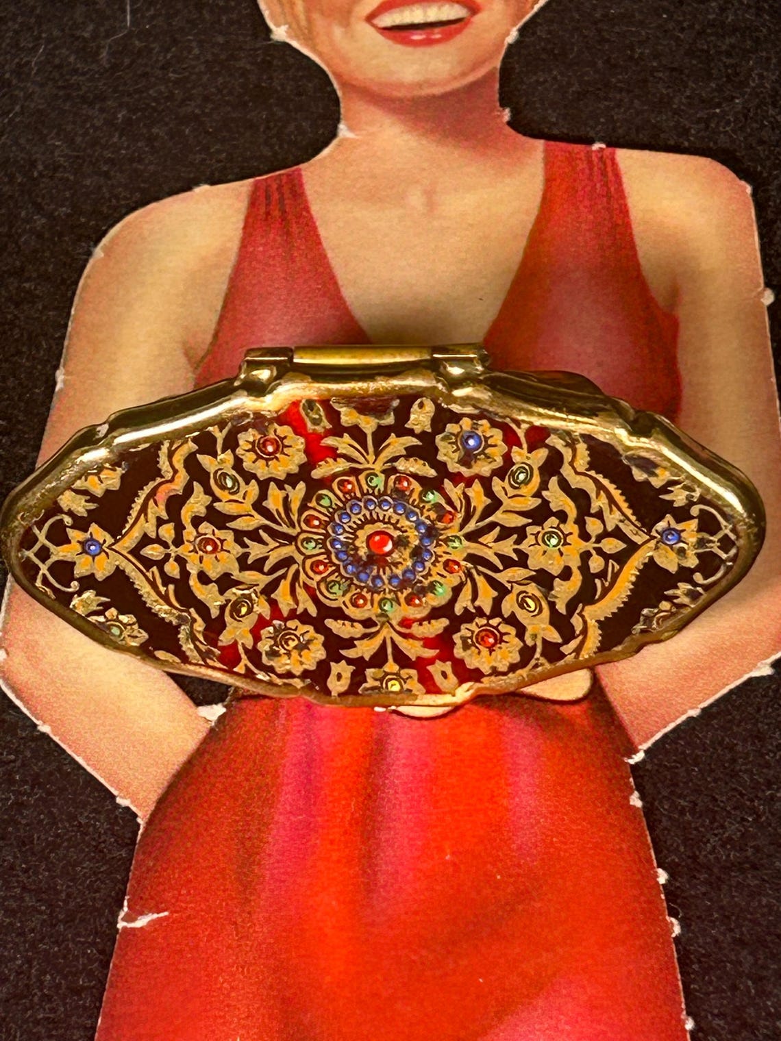 Goldtone Lipstick Mirror Ring With Maroon Mandala Design| Vintage - Etsy