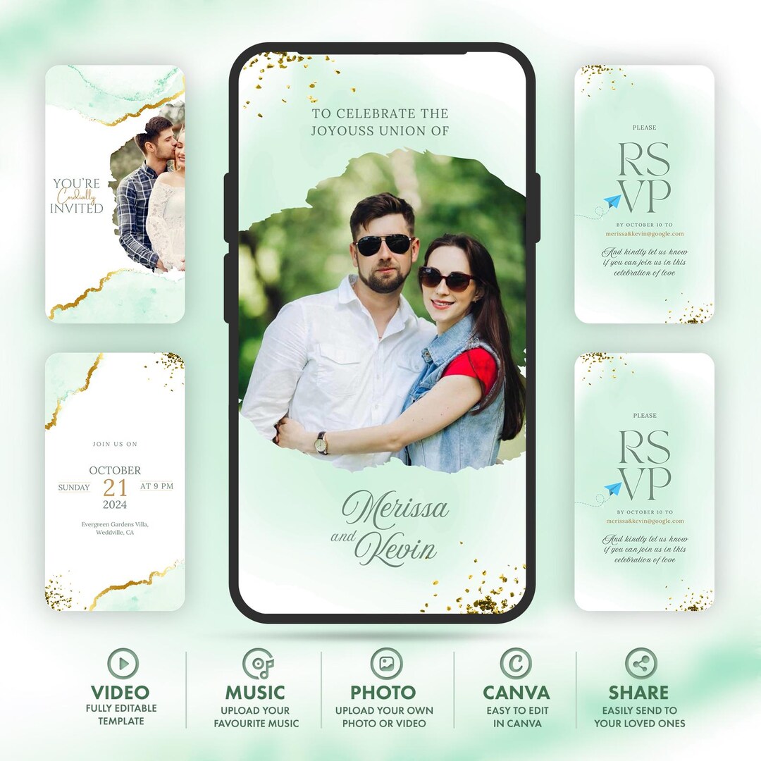 Custom Wedding Video Invitation Template Editable Animated Invitation With RSVP, Event Details ...