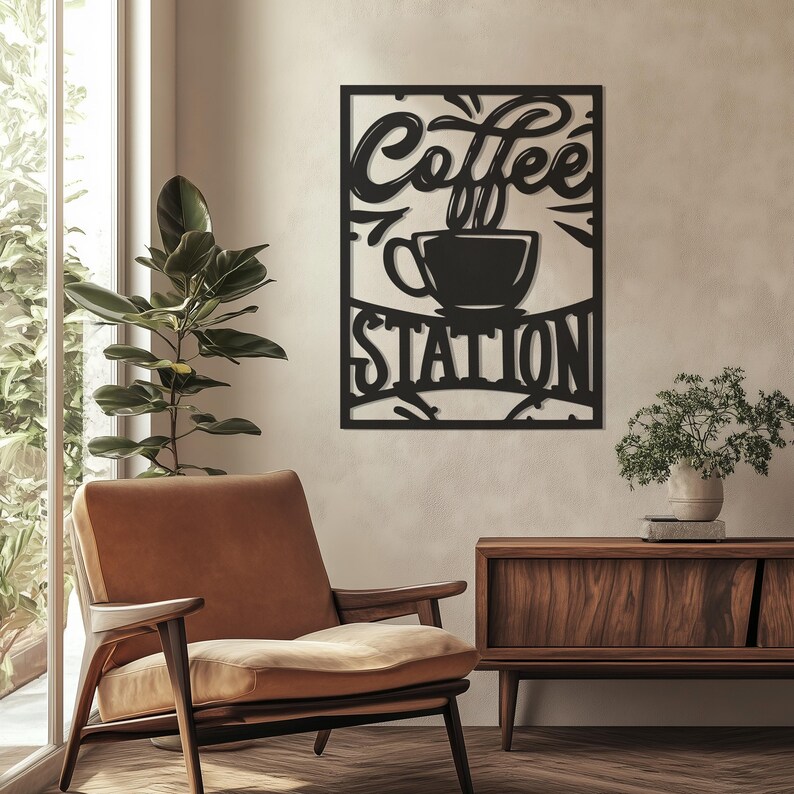 Coffee Station Wall Art Metal Coffee Decor for Kitchen or Cafe Modern ...