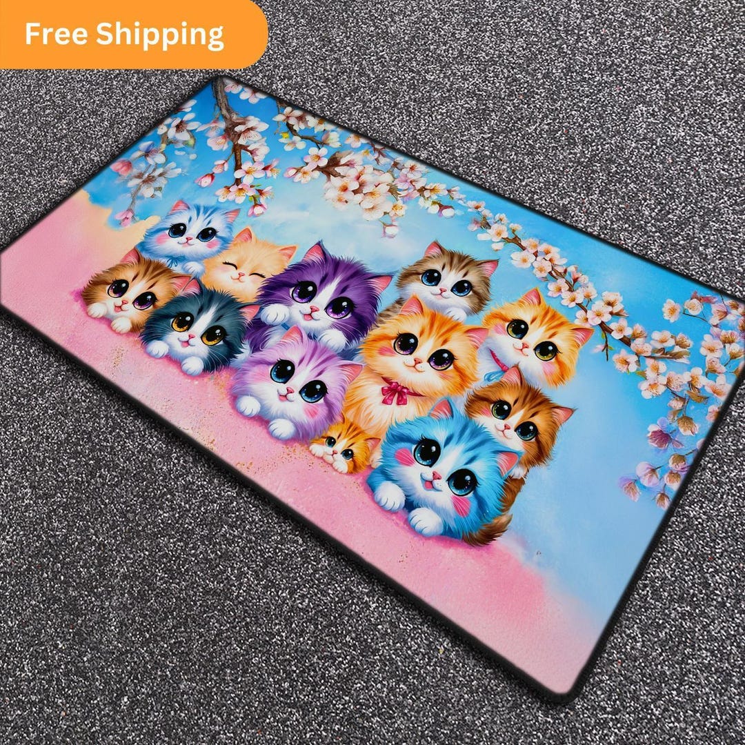 Cats Deskmat TCG Playmat // Gift for Gamers // Cute Animals Deskmat ...