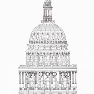 Texas State Capitol Architectural Drawing Original Print - Etsy