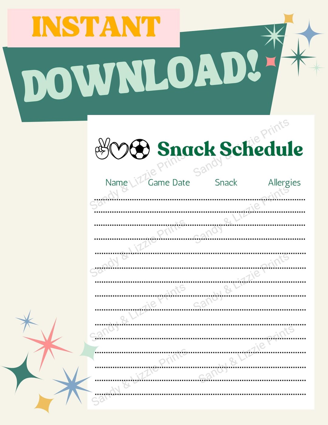 Printable Soccer Team Game Day Snack Schedule 8.5x11 - Etsy