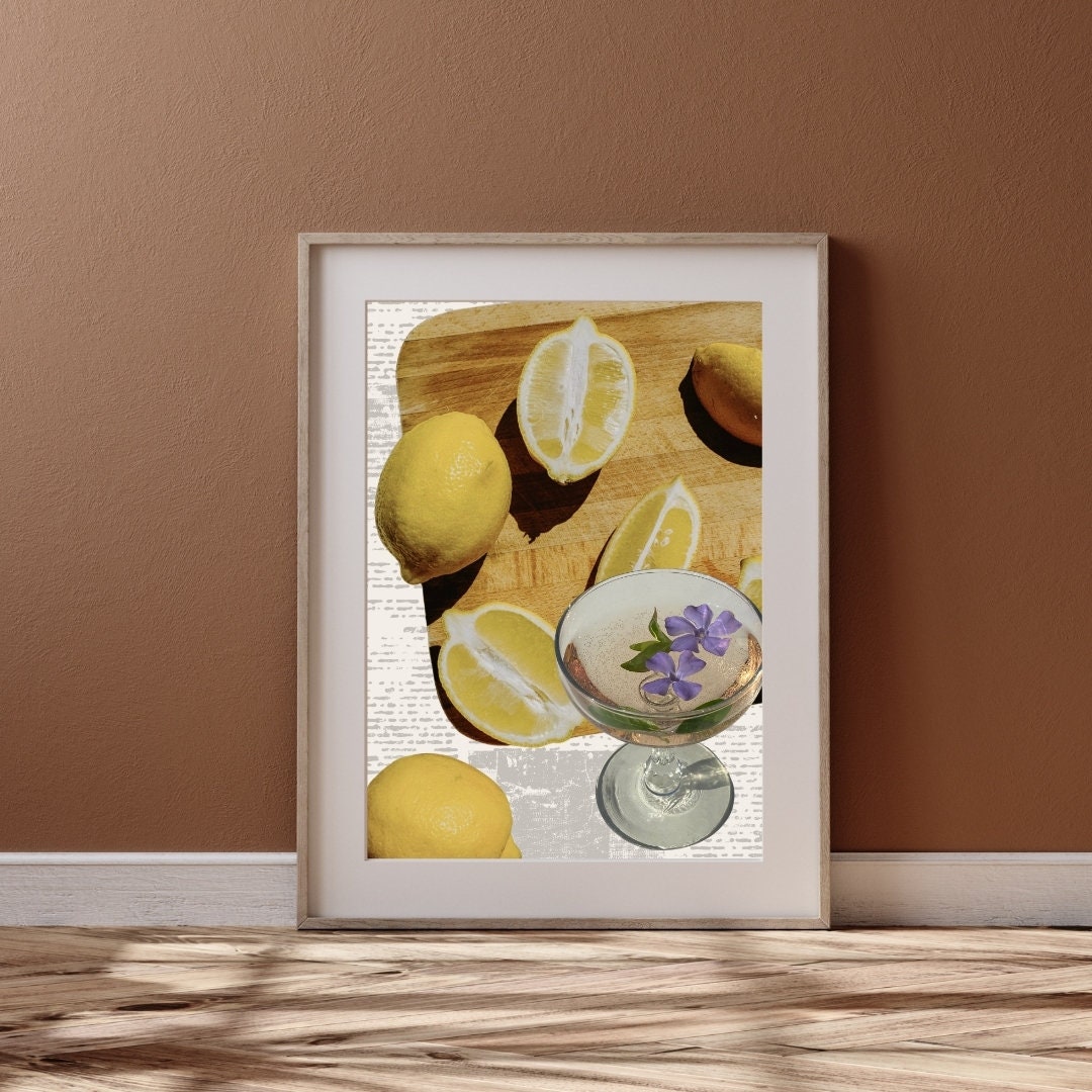 Lemon Wall Art, Cocktail Wall Art, Typography Print, 70s Art, Trendy ...