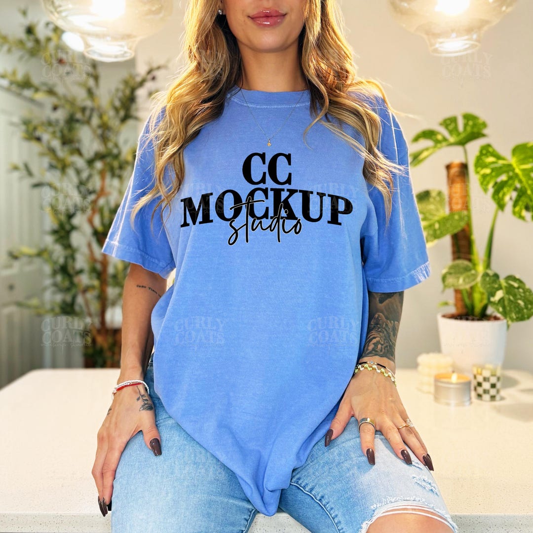 CC1717 Mystic Blue Shirt Mockup | Comfort Colors Mystic Blue T-shirt ...