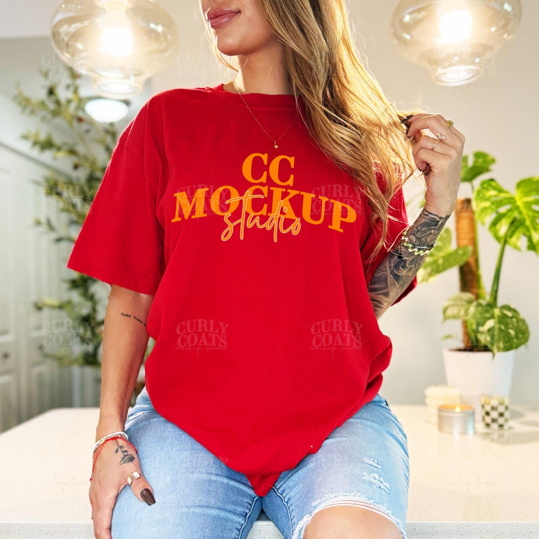 Red Comfort Colors 1717 Tee Mockup | CC1717 Red Shirt Mockup ...