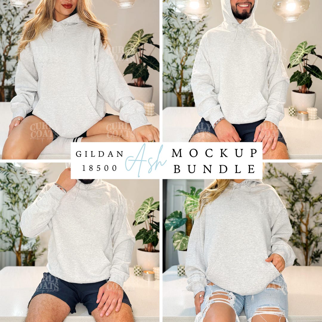 Gildan 18500 Ash Hoodie Mockup Bundle, G185 Ash Grey Hooded Sweatshirt ...