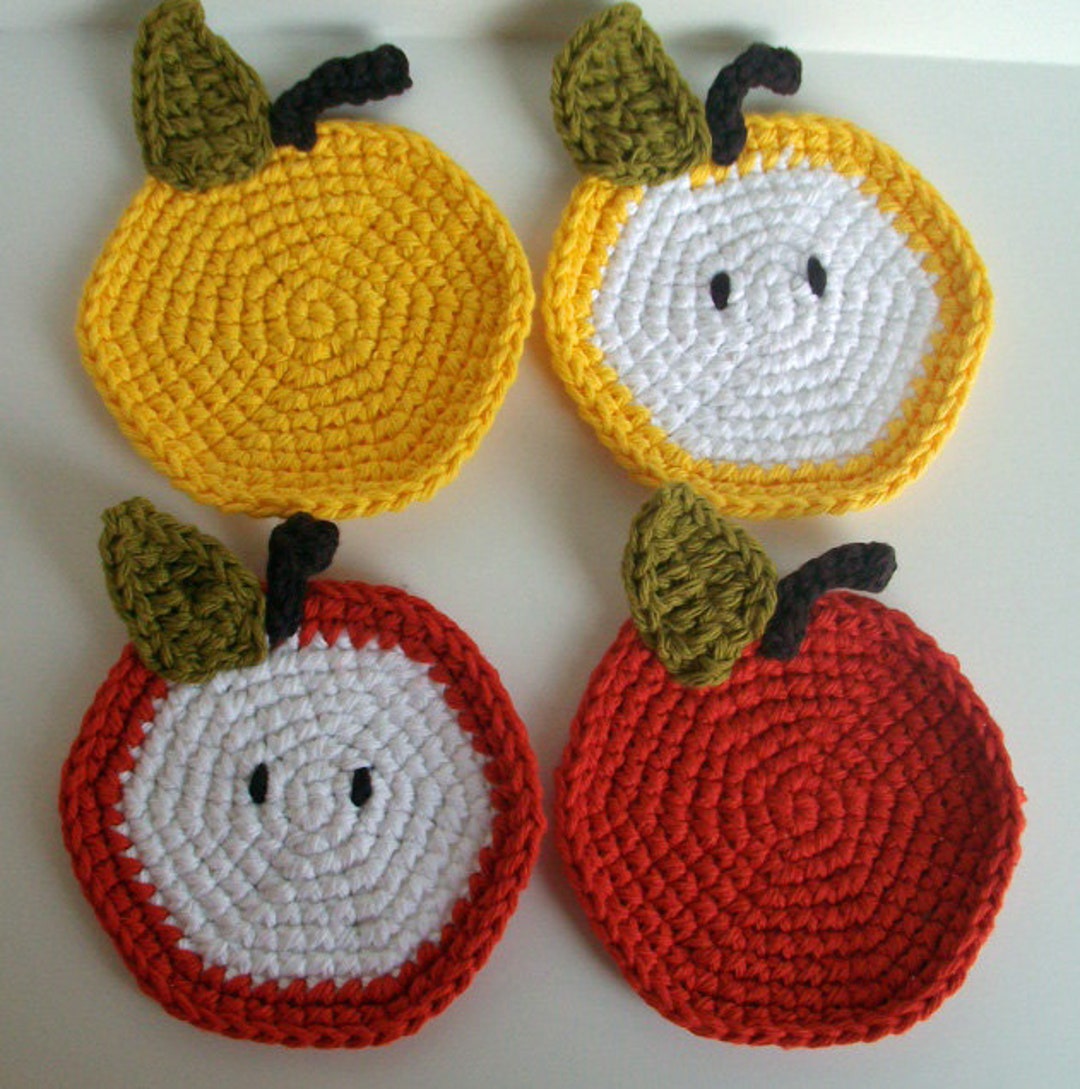 Crochet Apple Coaster Pattern - Etsy