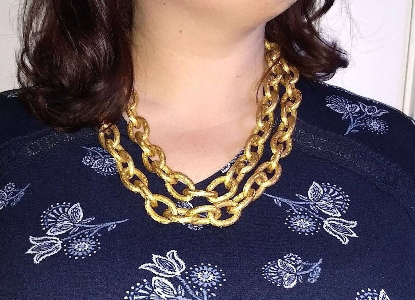 VINTAGE, STATEMENT CHAIN, Haute Couture, Heavy Textured Gold Veneer ...