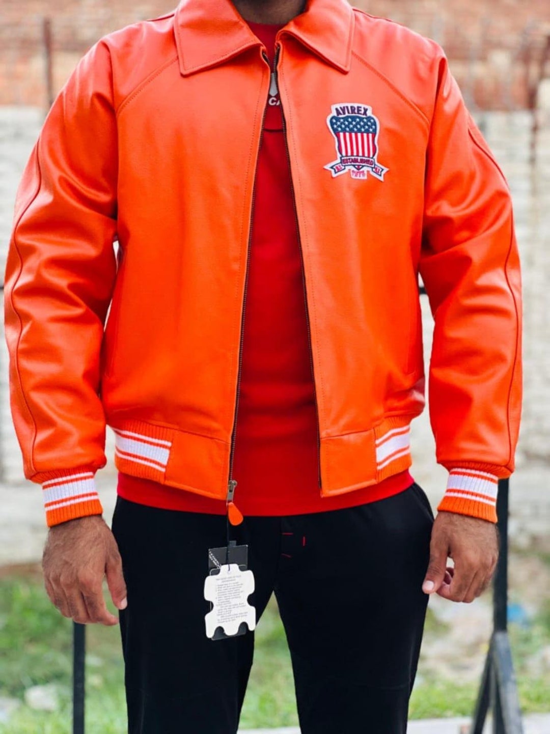 Men's Avirex-style Leather Bomber Jacket: Premium Replica Red Flight ...