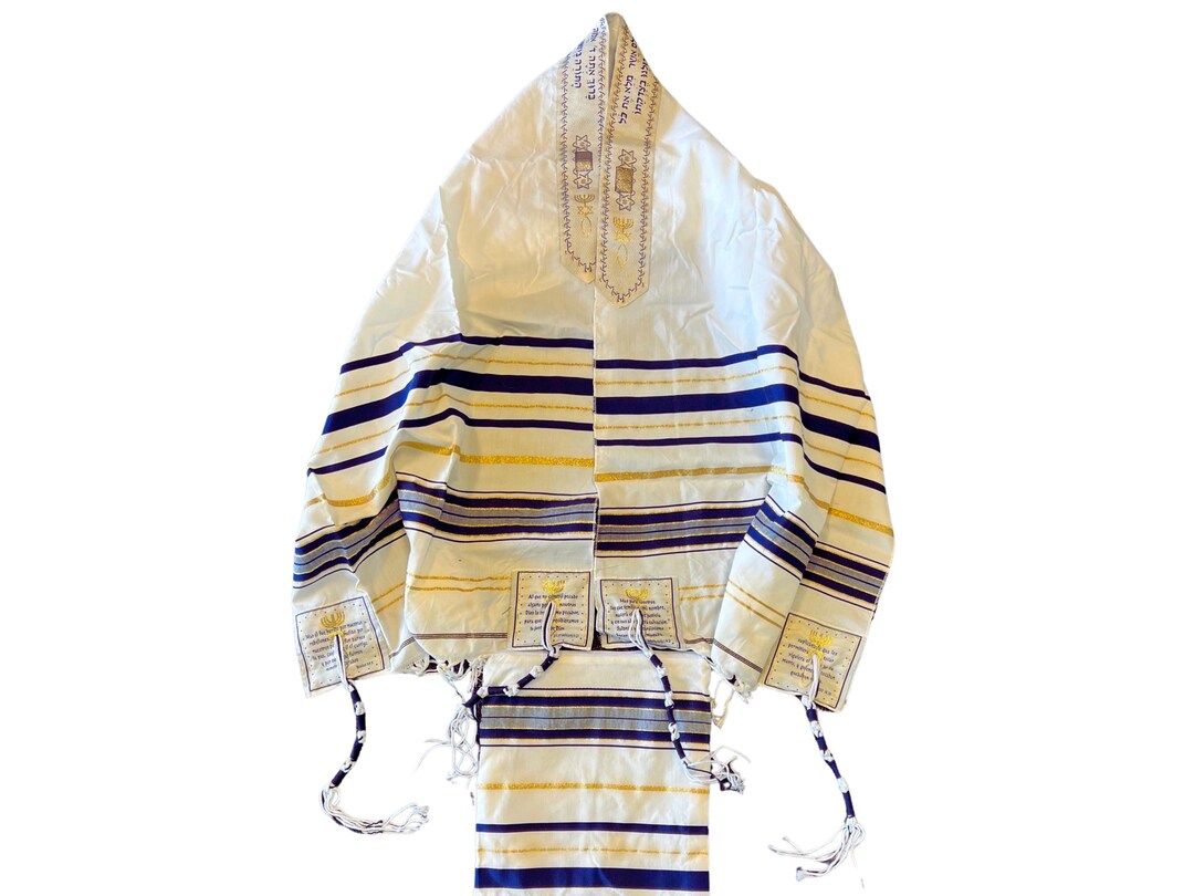 Talit Mesiánico Judío Cristiano – Manto De Oración Azul Marino Con ...