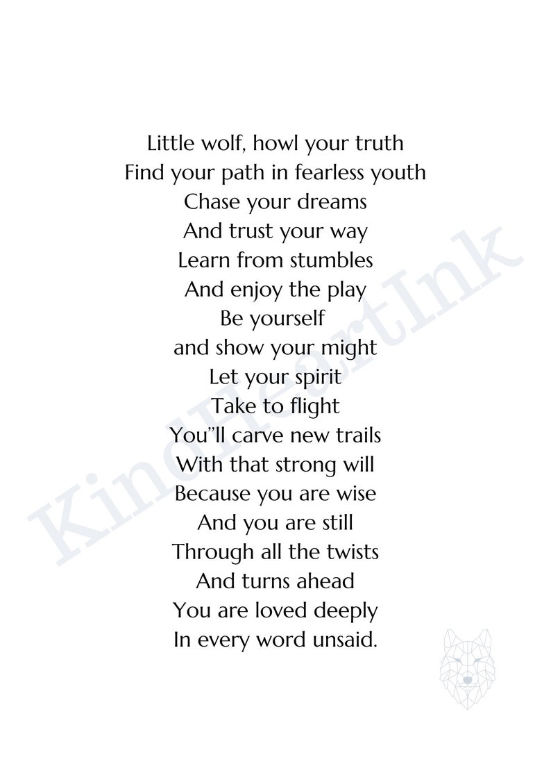Little Wolf Inspirational Poem: A Digital Print of Love, Strength, and ...