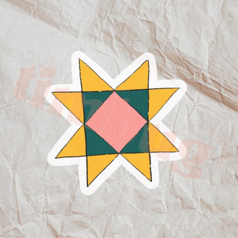 Sawtooth Star Quilt Block Vinyl Sticker, Waterproof Sticker, Water ...