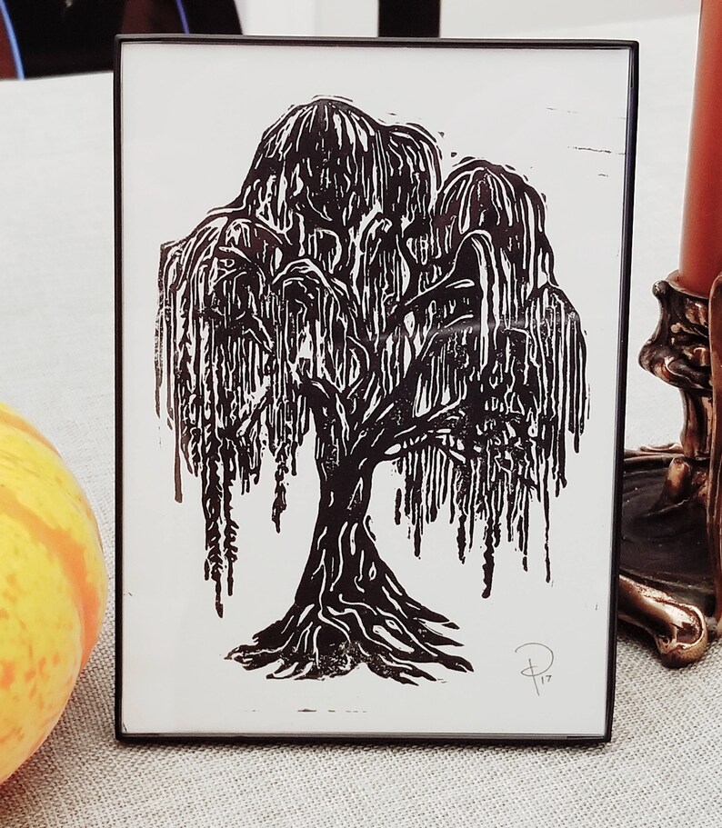 Black Ink Print Willow Tree Original Handcrafted Linoleum | Etsy