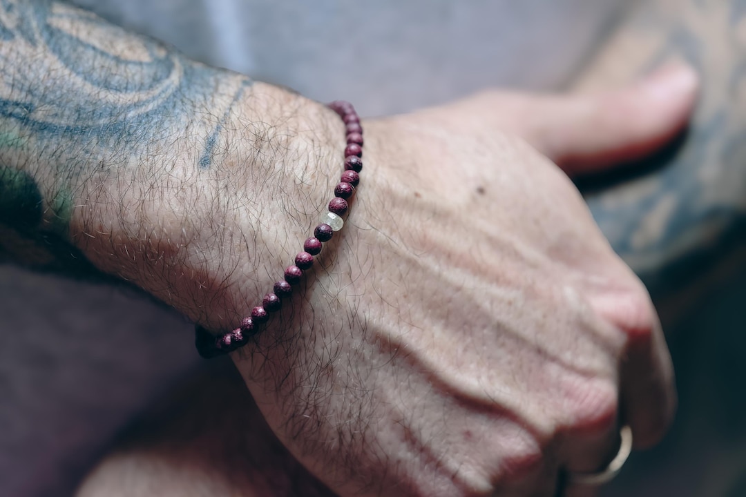 Purpleheart Wood and Libyan Desert Glass Bead Handmade Bracelet - Etsy