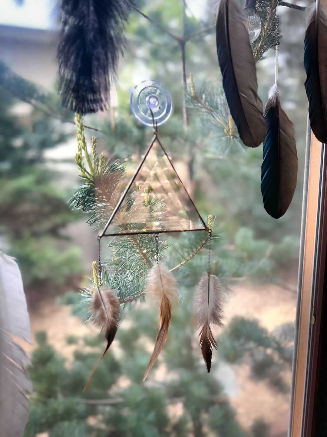 Fire Element Symbol Glass Sun Catcher Hanger With Natural Rooster ...