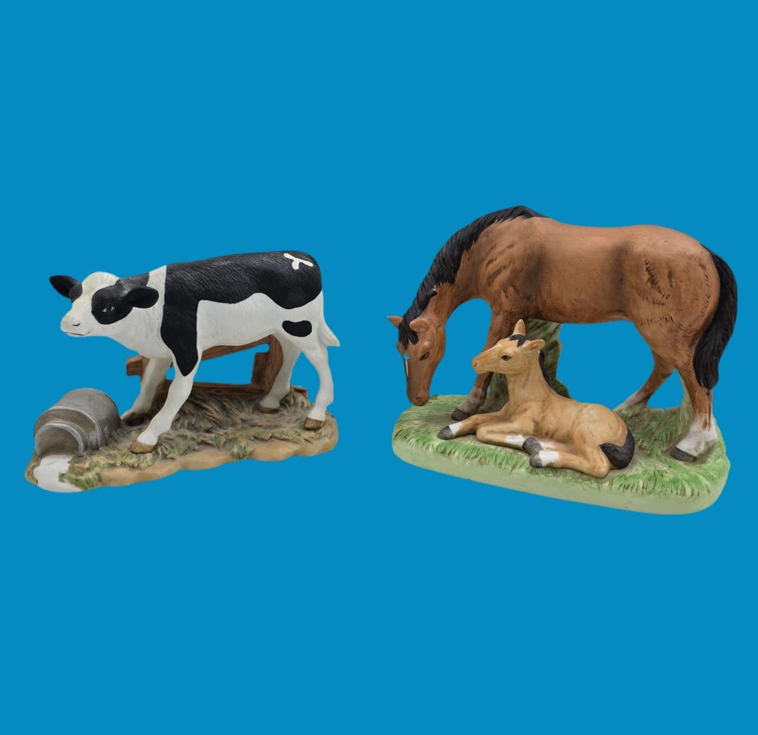 Homco Farm Animal Figurines - Mare & Foal (1442) and Holstein Calf With ...