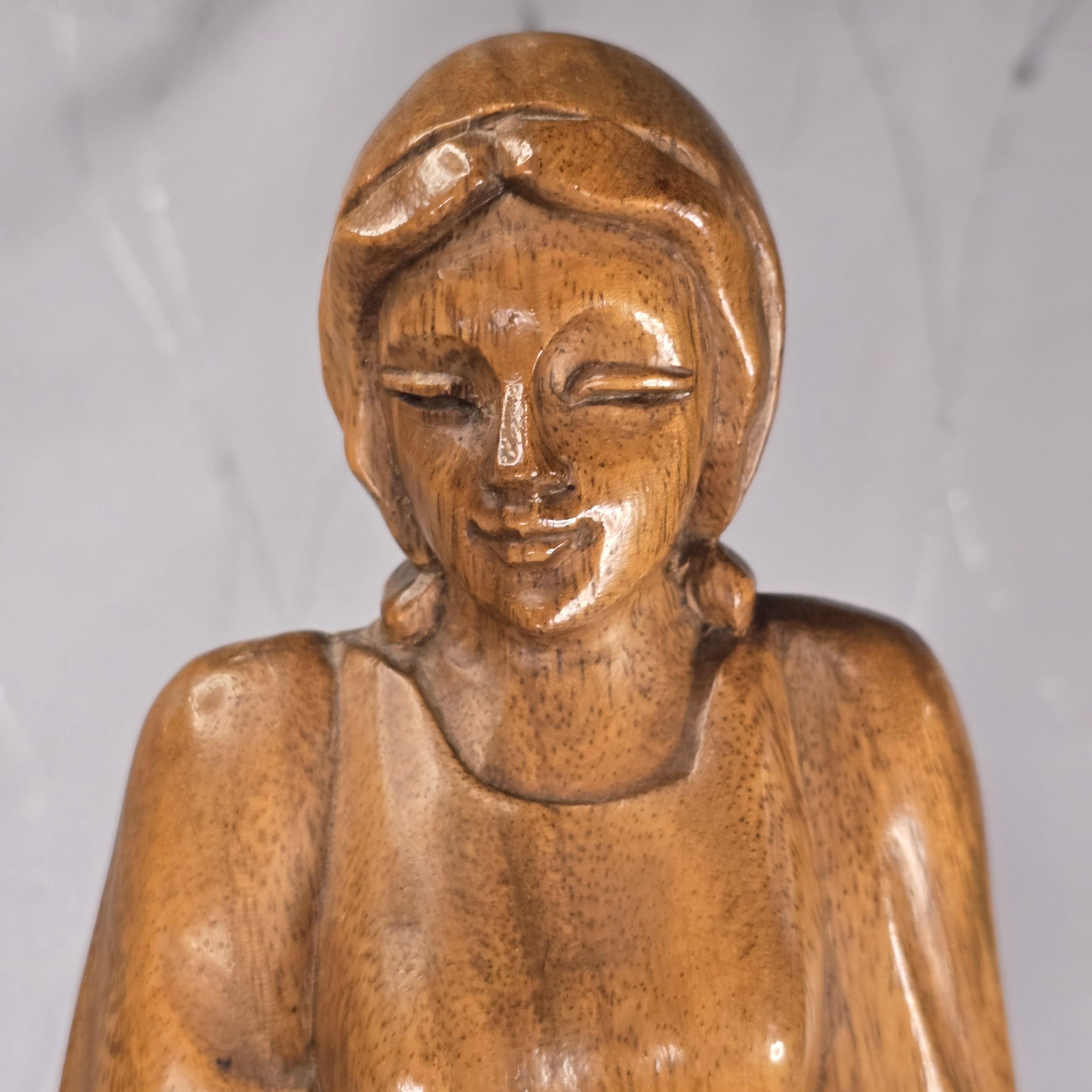 Acacia Wood Statue Pair, Filipino Hand Carved Folk Art - Vintage 1970s ...