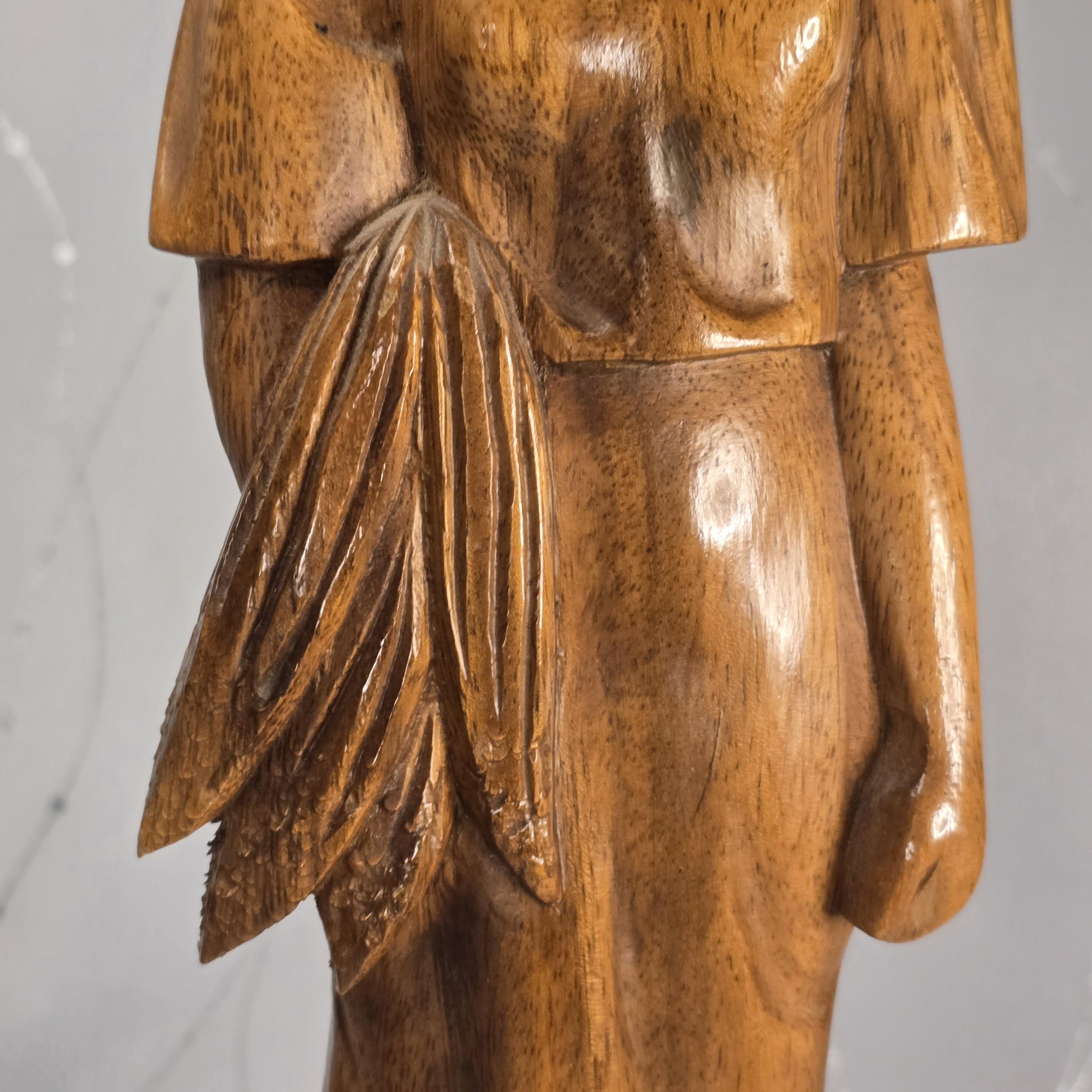 Acacia Wood Statue Pair, Filipino Hand Carved Folk Art - Vintage 1970s ...