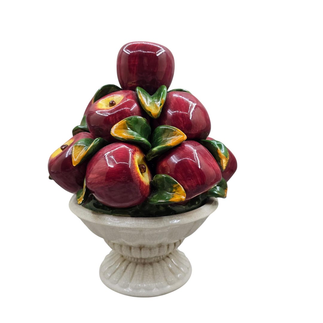 Vintage Ceramic Apple Topiary Centerpiece – Handcrafted Fruit Display ...