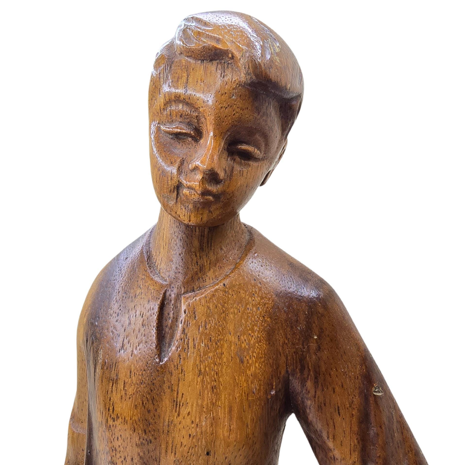Acacia Wood Statue Pair, Filipino Hand Carved Folk Art - Vintage 1970s ...