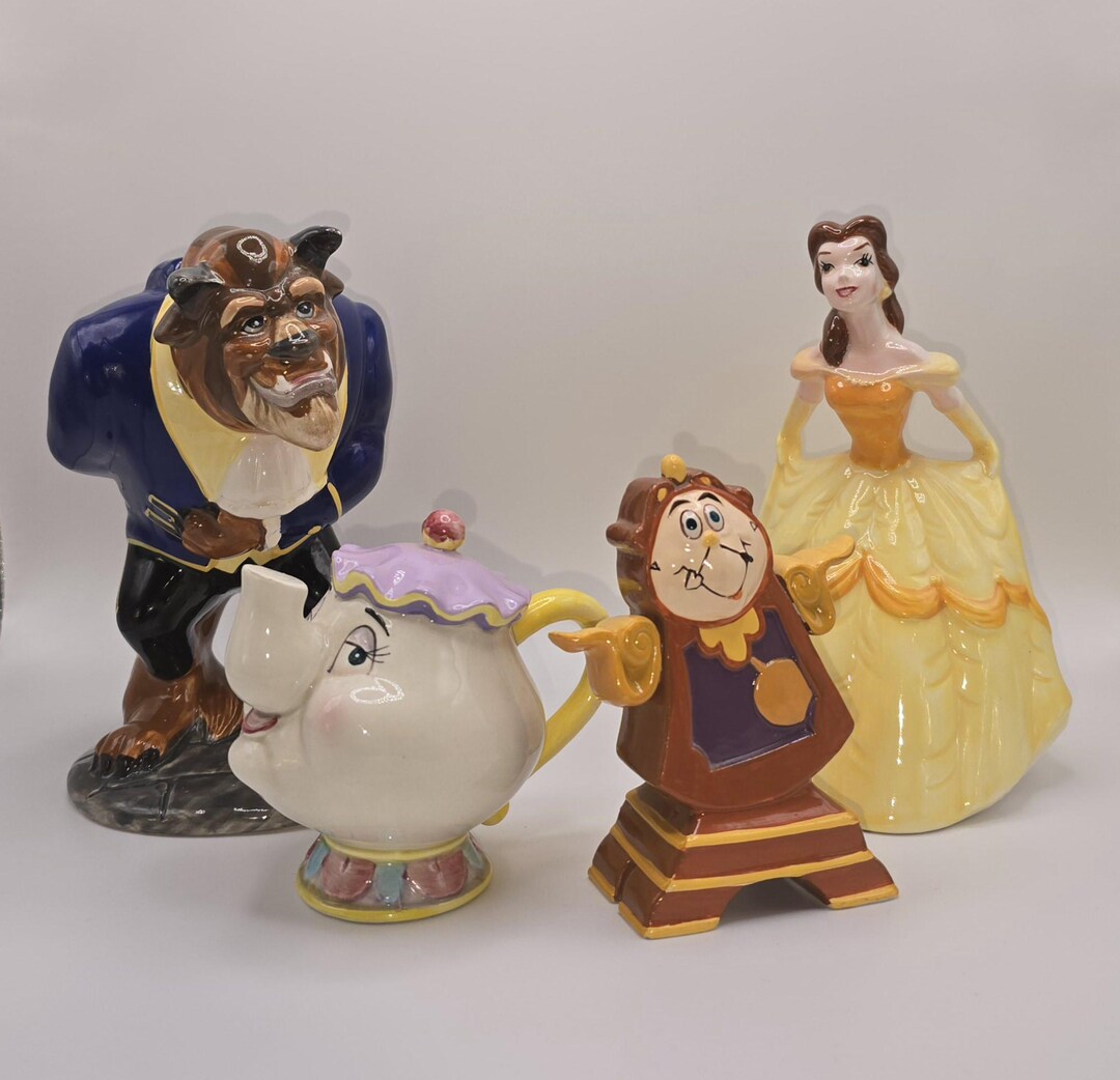 Beauty and the Beast Porcelain Figurines Belle, Beast, Cogsworth and ...