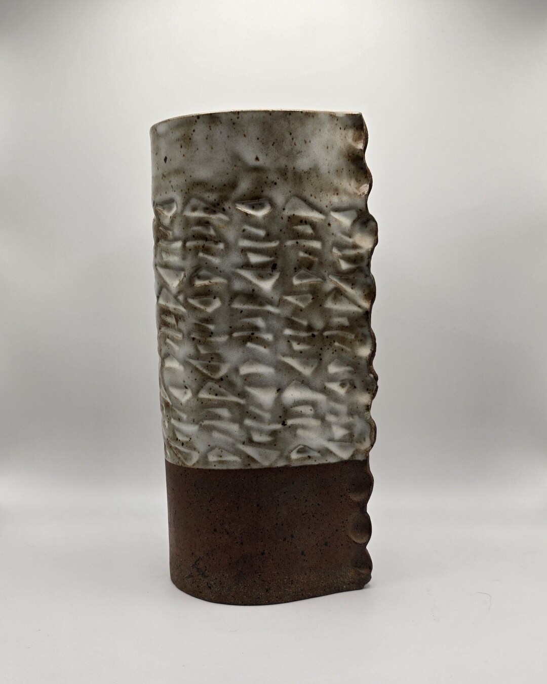 Rustic, Handcrafted Slab Pottery Vase With Asymmetric Design, Geometric ...