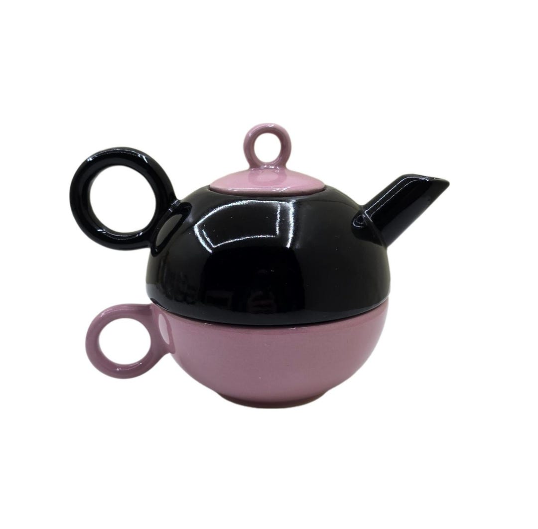Vintage 1980s Ceramic Tea-for-one Teaset, Black & Pink, Modern Design ...