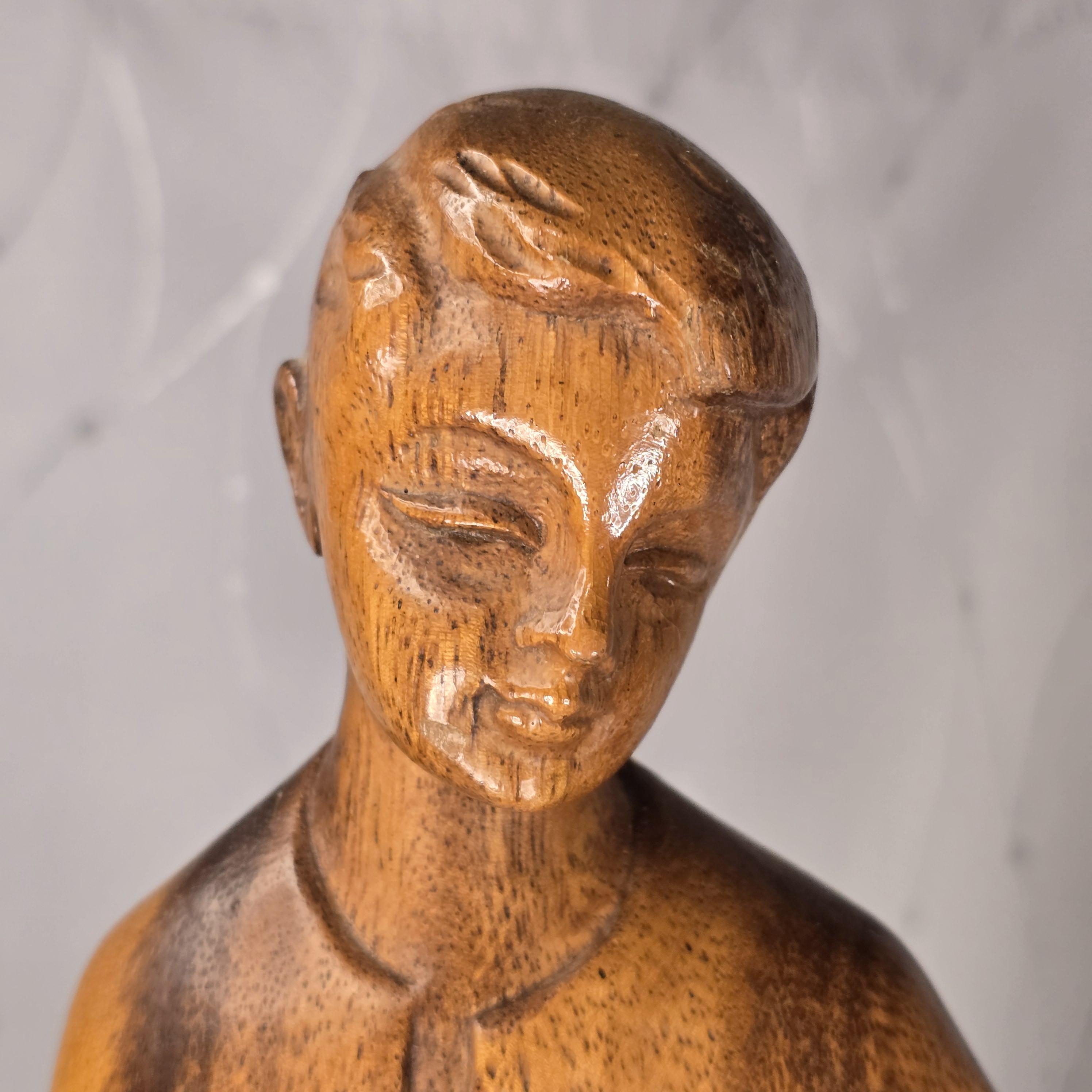 Acacia Wood Statue Pair, Filipino Hand Carved Folk Art - Vintage 1970s ...