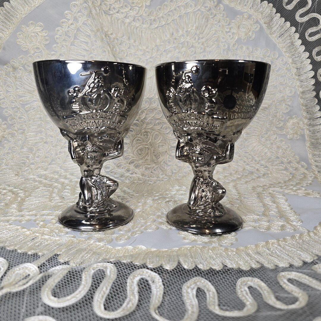 Rare Caesars Magical Empire Goblets (pair) - Silver Tone Chalices With ...