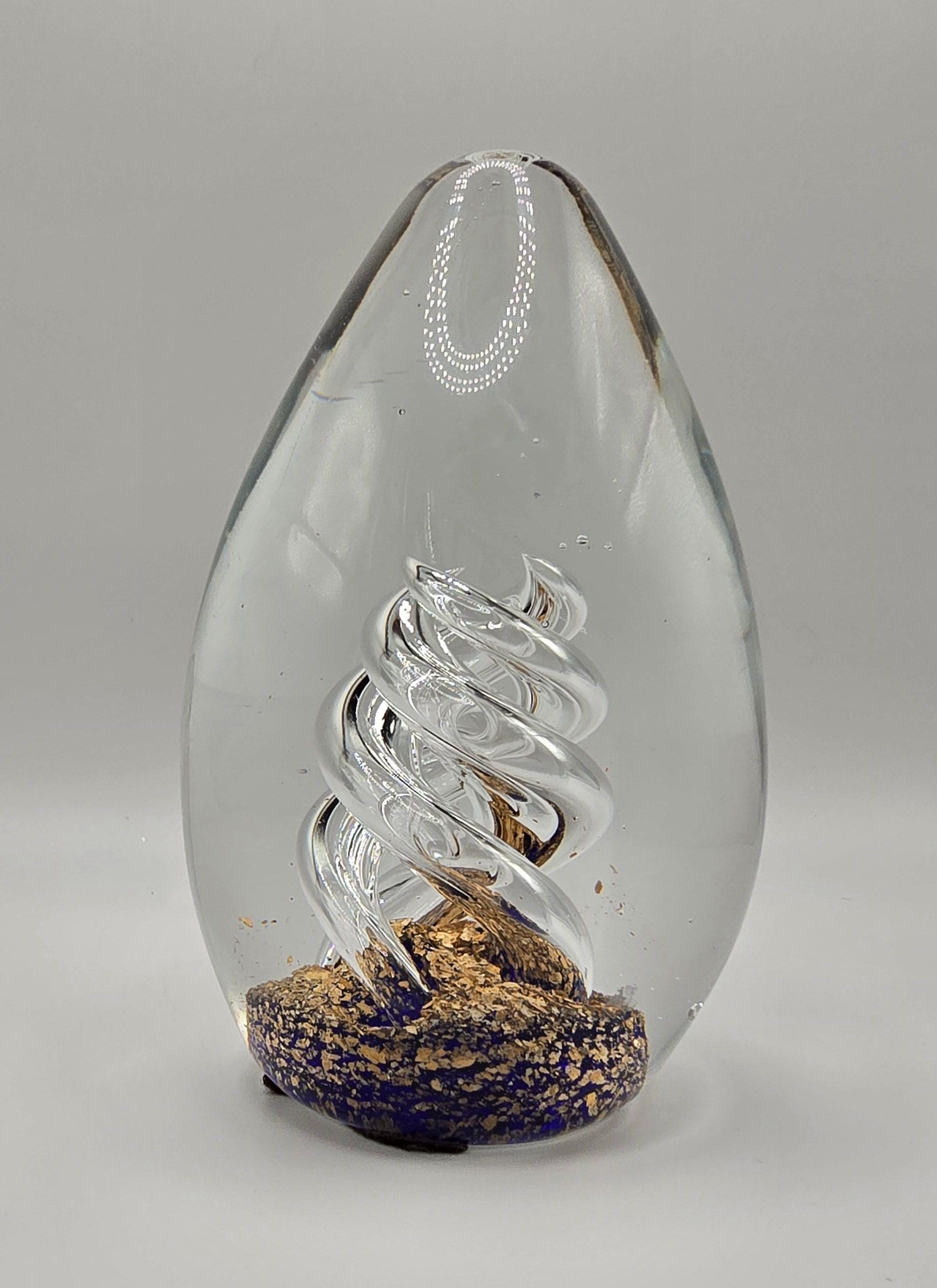 Teardrop Shaped Glass Paperweight With Spiraling Helix Cobalt Blue Base ...