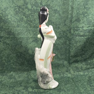 Tall, Hand Painted, Porcelain Geisha Girl in White and Pink With ...