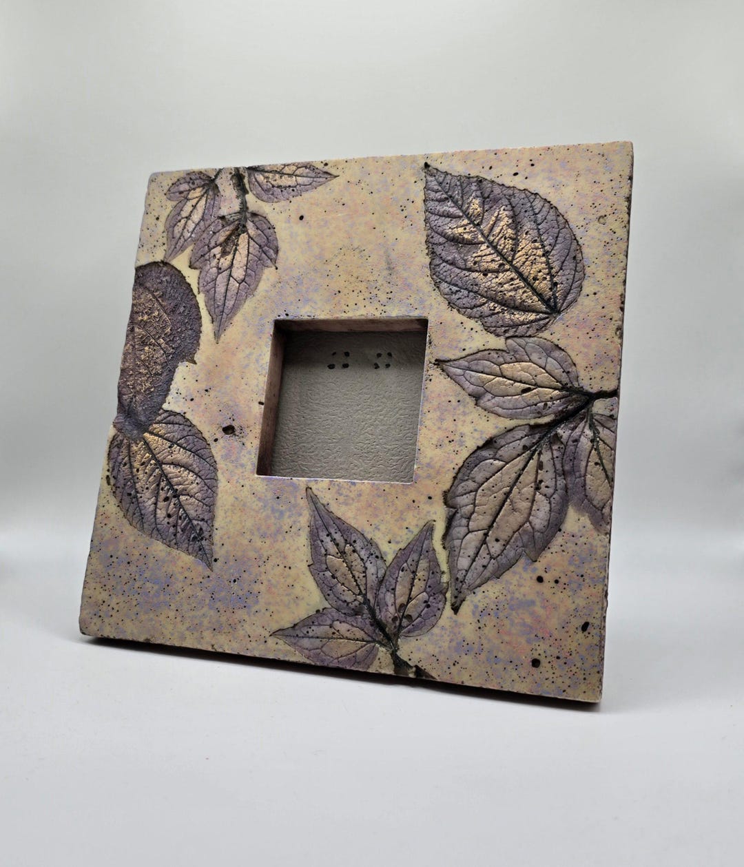 Rustic, Ceramic Picture Frame With Pressed Leaf Design - 7.75" Square ...