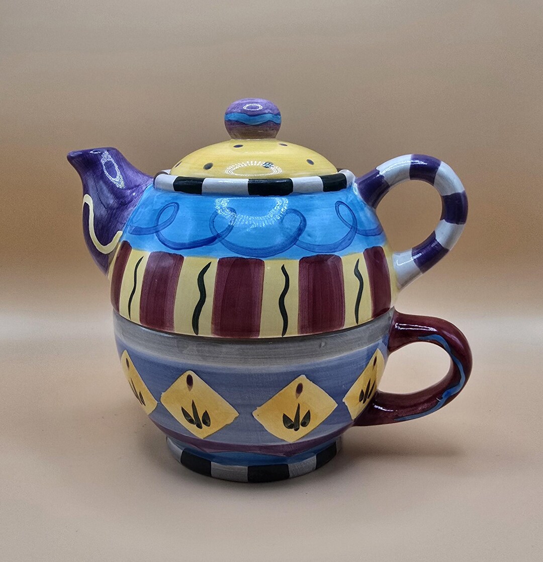 Colorful Single-serve Ceramic Teapot – Whimsically Painted All-in-one ...