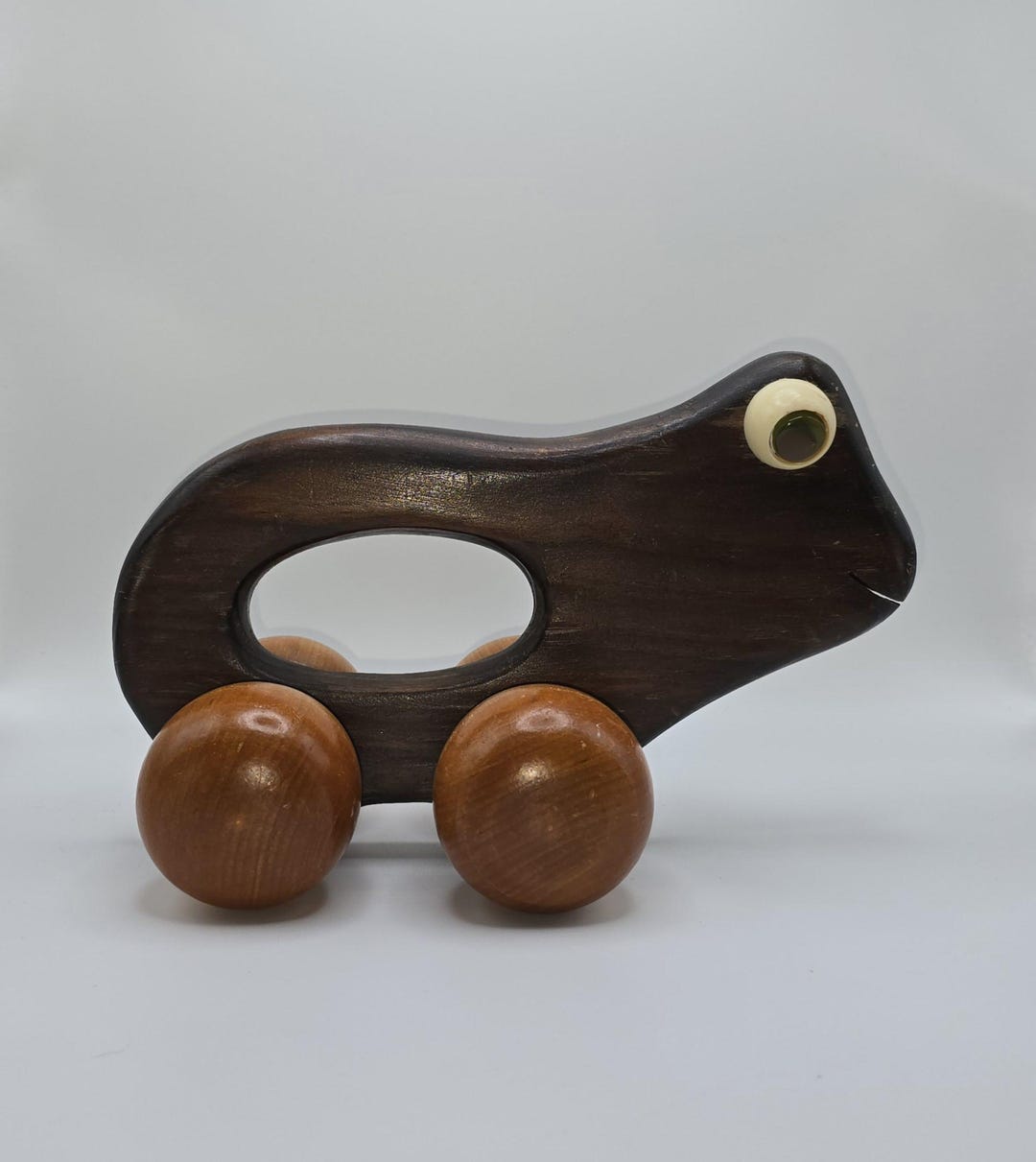Nostalgic Wooden Frog Rolling Push Toy With Wheels and Large Googly ...
